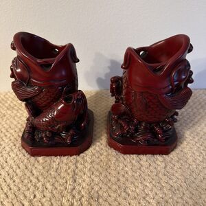 Art | Vintage Chinese Koi Fish Red Resin Brush Pots Pen Holders Yi Lin ...